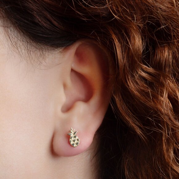 Element Shine | Jewelry | K Solid Yellow Gold Small Pineapple Fruit Stud Earrings | Poshmark